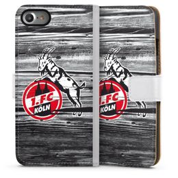 DeinDesign iPhone SE (2020) Handy Klapph&uuml;lle Handyh&uuml;lle aus Kunst Leder wei&szlig; Flip Case 1. Fc K&ouml;ln Official Licensed Product Wooden Look Sideflip mit Lasche