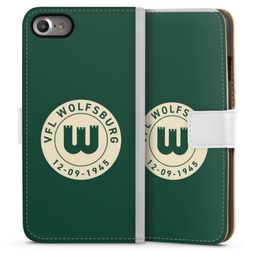 DeinDesign iPhone SE (2020) Handy Klapph&uuml;lle Handyh&uuml;lle aus Kunst Leder wei&szlig; Flip Case Vfl Wolfsburg Official Licensed Product 80 Jahre Sideflip mit Lasche