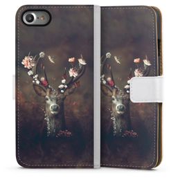 DeinDesign iPhone SE (2020) Handy Klapph&uuml;lle Handyh&uuml;lle aus Kunst Leder wei&szlig; Flip Case Rehe Reindeer Flowers Sideflip mit Lasche