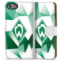 DeinDesign iPhone SE (2020) Handy Klapph&uuml;lle Handyh&uuml;lle aus Kunst Leder wei&szlig; Flip Case Tarnmuster Official Licensed Product Sv Werder Bremen Sideflip mit Lasche
