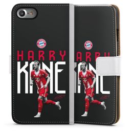 DeinDesign iPhone SE (2022) Handy Klapph&uuml;lle Handyh&uuml;lle aus Kunst Leder wei&szlig; Flip Case Harry Kane Fc Bayern M&uuml;nchen Official Licensed Product Sideflip mit Lasche