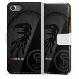 DeinDesign iPhone SE (2020) Handy Klapph&uuml;lle Handyh&uuml;lle aus Kunst Leder wei&szlig; Flip Case Metallic Look Sc Freiburg Official Licensed Product Sideflip mit Lasche