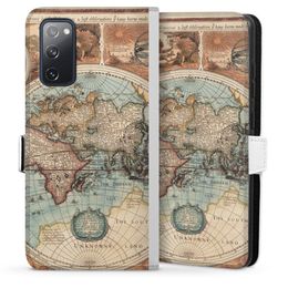 DeinDesign Galaxy S20 FE Handy Klapph&uuml;lle Handyh&uuml;lle aus Kunst Leder wei&szlig; Flip Case World Map Vintage Map Sideflip mit Lasche