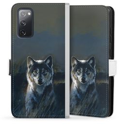 DeinDesign Galaxy S20 FE 5G Handy Klapph&uuml;lle Handyh&uuml;lle aus Kunst Leder wei&szlig; Flip Case Wolf Painting Nature Sideflip mit Lasche