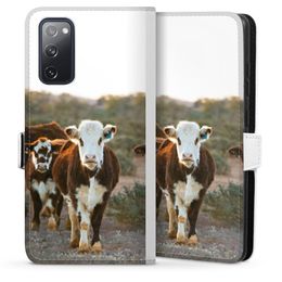 DeinDesign Galaxy S20 FE Handy Klapph&uuml;lle Handyh&uuml;lle aus Kunst Leder wei&szlig; Flip Case Farmer Calf Cow Sideflip mit Lasche