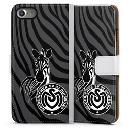 DeinDesign iPhone SE (2020) Handy Klapph&uuml;lle Handyh&uuml;lle aus Kunst Leder wei&szlig; Flip Case Msv Duisburg Zebra Muster Sideflip mit Lasche