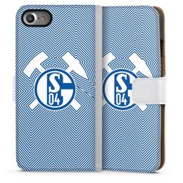 DeinDesign iPhone SE (2020) Handy Klapph&uuml;lle Handyh&uuml;lle aus Kunst Leder wei&szlig; Flip Case Fc Schalke 04 Bundesliga Stripes Sideflip mit Lasche