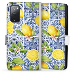 DeinDesign Galaxy S20 FE Handy Klapph&uuml;lle Handyh&uuml;lle aus Kunst Leder wei&szlig; Flip Case Muster Greece Lemon Sideflip mit Lasche