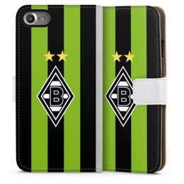 DeinDesign iPhone SE (2022) Handy Klapph&uuml;lle Handyh&uuml;lle aus Kunst Leder wei&szlig; Flip Case Stripes Borussia M&ouml;nchengladbach Gladbach Sideflip mit Lasche
