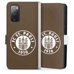 DeinDesign Galaxy S20 FE 5G Handy Klapph&uuml;lle Handyh&uuml;lle aus Kunst Leder wei&szlig; Flip Case Fc St. Pauli Official Licensed Product Coat Of Arms Sideflip mit Lasche