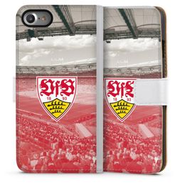 DeinDesign iPhone SE (2020) Handy Klapph&uuml;lle Handyh&uuml;lle aus Kunst Leder wei&szlig; Flip Case Official Licensed Product Vfb Stuttgart Stadium Sideflip mit Lasche