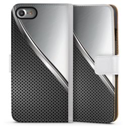 DeinDesign iPhone SE (2022) Handy Klapph&uuml;lle Handyh&uuml;lle aus Kunst Leder wei&szlig; Flip Case Carbon Steel Metall Sideflip mit Lasche