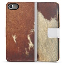 DeinDesign iPhone SE (2020) Handy Klapph&uuml;lle Handyh&uuml;lle aus Kunst Leder wei&szlig; Flip Case Fur Cow Animal Look Sideflip mit Lasche