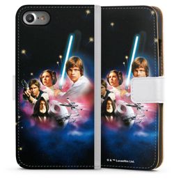 DeinDesign iPhone SE (2020) Handy Klapph&uuml;lle Handyh&uuml;lle aus Kunst Leder wei&szlig; Flip Case Lightsaber Star Wars Merchandise Sideflip mit Lasche