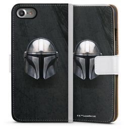 DeinDesign iPhone SE (2020) Handy Klapph&uuml;lle Handyh&uuml;lle aus Kunst Leder wei&szlig; Flip Case The Mandalorian Official Licensed Product Star Wars Sideflip mit Lasche
