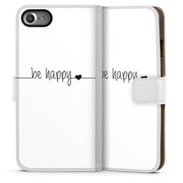 DeinDesign iPhone SE (2022) Handy Klapph&uuml;lle Handyh&uuml;lle aus Kunst Leder wei&szlig; Flip Case Sayings Statement Happiness Sideflip mit Lasche