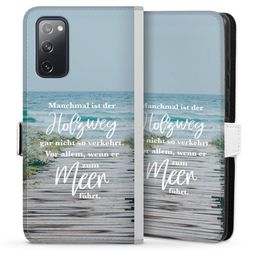 DeinDesign Galaxy S20 FE Handy Klapph&uuml;lle Handyh&uuml;lle aus Kunst Leder wei&szlig; Flip Case Statement Beach Spruch Sideflip mit Lasche