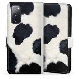 DeinDesign Galaxy S20 FE 5G Handy Klapph&uuml;lle Handyh&uuml;lle aus Kunst Leder wei&szlig; Flip Case Animal Print Animal Look Cow Skin Sideflip mit Lasche