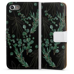 DeinDesign iPhone SE (2022) Handy Klapph&uuml;lle Handyh&uuml;lle aus Kunst Leder wei&szlig; Flip Case Leaves Eukalyptus Nature Sideflip mit Lasche