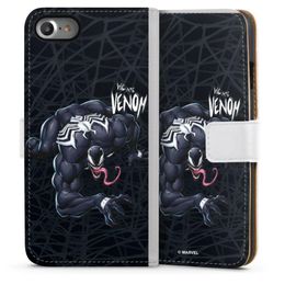 DeinDesign iPhone SE (2020) Handy Klapph&uuml;lle Handyh&uuml;lle aus Kunst Leder wei&szlig; Flip Case Spiderman Marvel Venom Sideflip mit Lasche