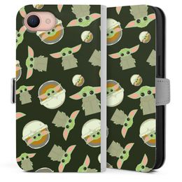 DeinDesign iPhone 16e Handy Klapph&uuml;lle Handyh&uuml;lle aus Kunst Leder wei&szlig; Flip Case Official Licensed Product Star Wars Muster Baby Yoda Sideflip mit Lasche