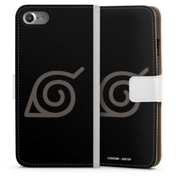 DeinDesign iPhone SE (2022) Handy Klapph&uuml;lle Handyh&uuml;lle aus Kunst Leder wei&szlig; Flip Case Konoha Naruto Shippuden Logo Sideflip mit Lasche