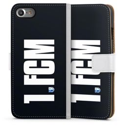DeinDesign iPhone SE (2020) Handy Klapph&uuml;lle Handyh&uuml;lle aus Kunst Leder wei&szlig; Flip Case Official Licensed Product 1. Fcm 1. Fc Magdeburg Sideflip mit Lasche