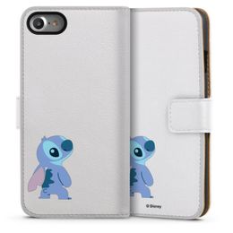 DeinDesign iPhone SE (2022) Handy Klapph&uuml;lle Handyh&uuml;lle aus Kunst Leder wei&szlig; Flip Case Merchandise Disney Lilo & Stitch Sideflip mit Lasche