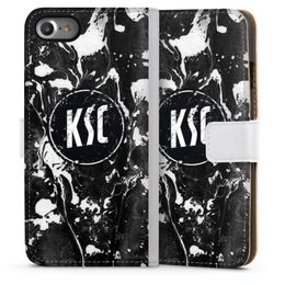 DeinDesign iPhone SE (2020) Handy Klapph&uuml;lle Handyh&uuml;lle aus Kunst Leder wei&szlig; Flip Case Official Licensed Product Ksc Karlsruher Sc Sideflip mit Lasche