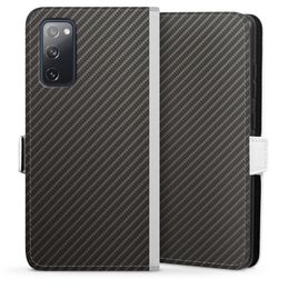 DeinDesign Galaxy S20 FE 5G Handy Klapph&uuml;lle Handyh&uuml;lle aus Kunst Leder wei&szlig; Flip Case Carbon Muster Metallic Look Sideflip mit Lasche