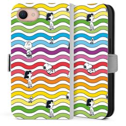 DeinDesign iPhone 16e Handy Klapph&uuml;lle Handyh&uuml;lle aus Kunst Leder wei&szlig; Flip Case Snoopy Muster Peanuts Sideflip mit Lasche