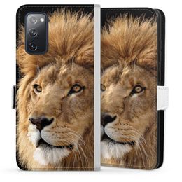 DeinDesign Galaxy S20 FE Handy Klapph&uuml;lle Handyh&uuml;lle aus Kunst Leder wei&szlig; Flip Case Jungle Lion Photography Sideflip mit Lasche