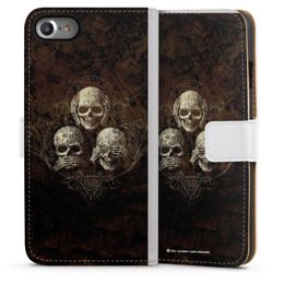 DeinDesign iPhone SE (2020) Handy Klapph&uuml;lle Handyh&uuml;lle aus Kunst Leder wei&szlig; Flip Case Gothic Skulls Art Sideflip mit Lasche