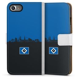 DeinDesign iPhone SE (2022) Handy Klapph&uuml;lle Handyh&uuml;lle aus Kunst Leder wei&szlig; Flip Case Hamburg Hsv Skyline Sideflip mit Lasche