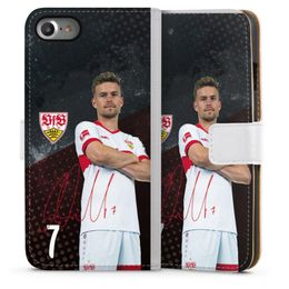 DeinDesign iPhone SE (2022) Handy Klapph&uuml;lle Handyh&uuml;lle aus Kunst Leder wei&szlig; Flip Case Official Licensed Product Maximilian Mittelst&auml;dt Vfb Stuttgart Sideflip 