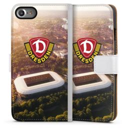 DeinDesign iPhone SE (2020) Handy Klapph&uuml;lle Handyh&uuml;lle aus Kunst Leder wei&szlig; Flip Case Stadium Sg Dynamo Dresden Sgd Sideflip mit Lasche