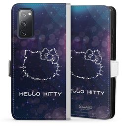 DeinDesign Galaxy S20 FE 5G Handy Klapph&uuml;lle Handyh&uuml;lle aus Kunst Leder wei&szlig; Flip Case Merchandise Hello Kitty Weltall Sideflip mit Lasche