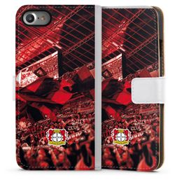 DeinDesign iPhone SE (2020) Handy Klapph&uuml;lle Handyh&uuml;lle aus Kunst Leder wei&szlig; Flip Case Merchandise Bayer 04 Leverkusen Official Licensed Product Sideflip mit 