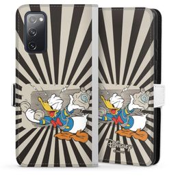 DeinDesign Galaxy S20 FE 5G Handy Klapph&uuml;lle Handyh&uuml;lle aus Kunst Leder wei&szlig; Flip Case Disney Official Licensed Product Donald Duck Sideflip mit Lasche