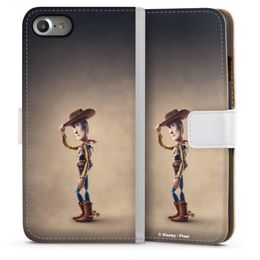 DeinDesign iPhone SE (2020) Handy Klapph&uuml;lle Handyh&uuml;lle aus Kunst Leder wei&szlig; Flip Case Disney Pixar Toy Story Woody Sideflip mit Lasche