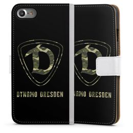 DeinDesign iPhone SE (2022) Handy Klapph&uuml;lle Handyh&uuml;lle aus Kunst Leder wei&szlig; Flip Case Sgd Official Licensed Product Sg Dynamo Dresden Sideflip mit Lasche