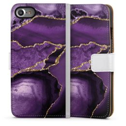 DeinDesign iPhone SE (2022) Handy Klapph&uuml;lle Handyh&uuml;lle aus Kunst Leder wei&szlig; Flip Case Pink Marble Glitzer Sideflip mit Lasche