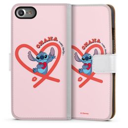 DeinDesign iPhone SE (2020) Handy Klapph&uuml;lle Handyh&uuml;lle aus Kunst Leder wei&szlig; Flip Case Lilo & Stitch Heart Disney Sideflip mit Lasche