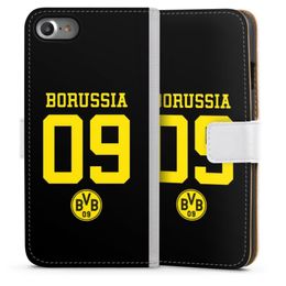 DeinDesign iPhone SE (2020) Handy Klapph&uuml;lle Handyh&uuml;lle aus Kunst Leder wei&szlig; Flip Case Jersey Borussia Dortmund Bvb Sideflip mit Lasche