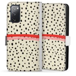 DeinDesign Galaxy S20 FE Handy Klapph&uuml;lle Handyh&uuml;lle aus Kunst Leder wei&szlig; Flip Case Stripes Kunst Points Sideflip mit Lasche