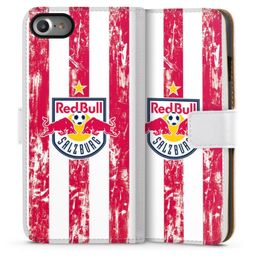 DeinDesign iPhone SE (2020) Handy Klapph&uuml;lle Handyh&uuml;lle aus Kunst Leder wei&szlig; Flip Case Stripes Fc Red Bull Salzburg Official Licensed Product Sideflip mit Lasche