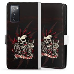 DeinDesign Galaxy S20 FE Handy Klapph&uuml;lle Handyh&uuml;lle aus Kunst Leder wei&szlig; Flip Case Rock Totenkopf Music Sideflip mit Lasche