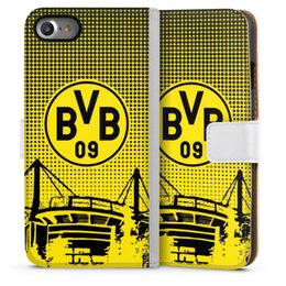 DeinDesign iPhone SE (2020) Handy Klapph&uuml;lle Handyh&uuml;lle aus Kunst Leder wei&szlig; Flip Case Bvb Stadium Borussia Dortmund Sideflip mit Lasche
