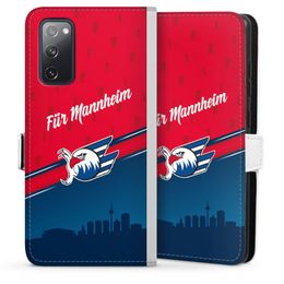 DeinDesign Galaxy S20 FE Handy Klapph&uuml;lle Handyh&uuml;lle aus Kunst Leder wei&szlig; Flip Case Adler Mannheim Sports Logo Sideflip mit Lasche