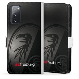 DeinDesign Galaxy S20 FE 5G Handy Klapph&uuml;lle Handyh&uuml;lle aus Kunst Leder wei&szlig; Flip Case Official Licensed Product Sc Freiburg Metallic Look Sideflip mit Lasche